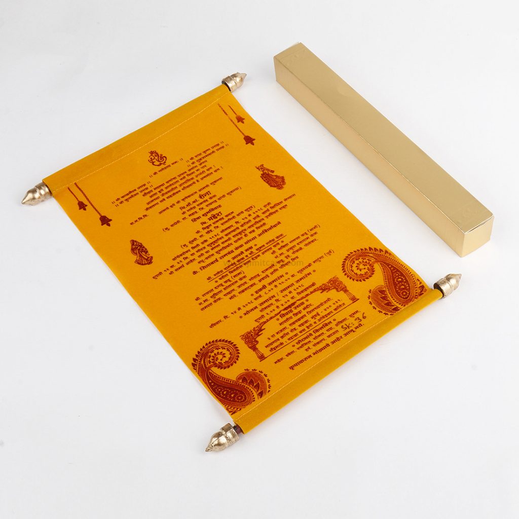 hindu scroll wedding cards, handmade scroll invitations - Jimit Cards