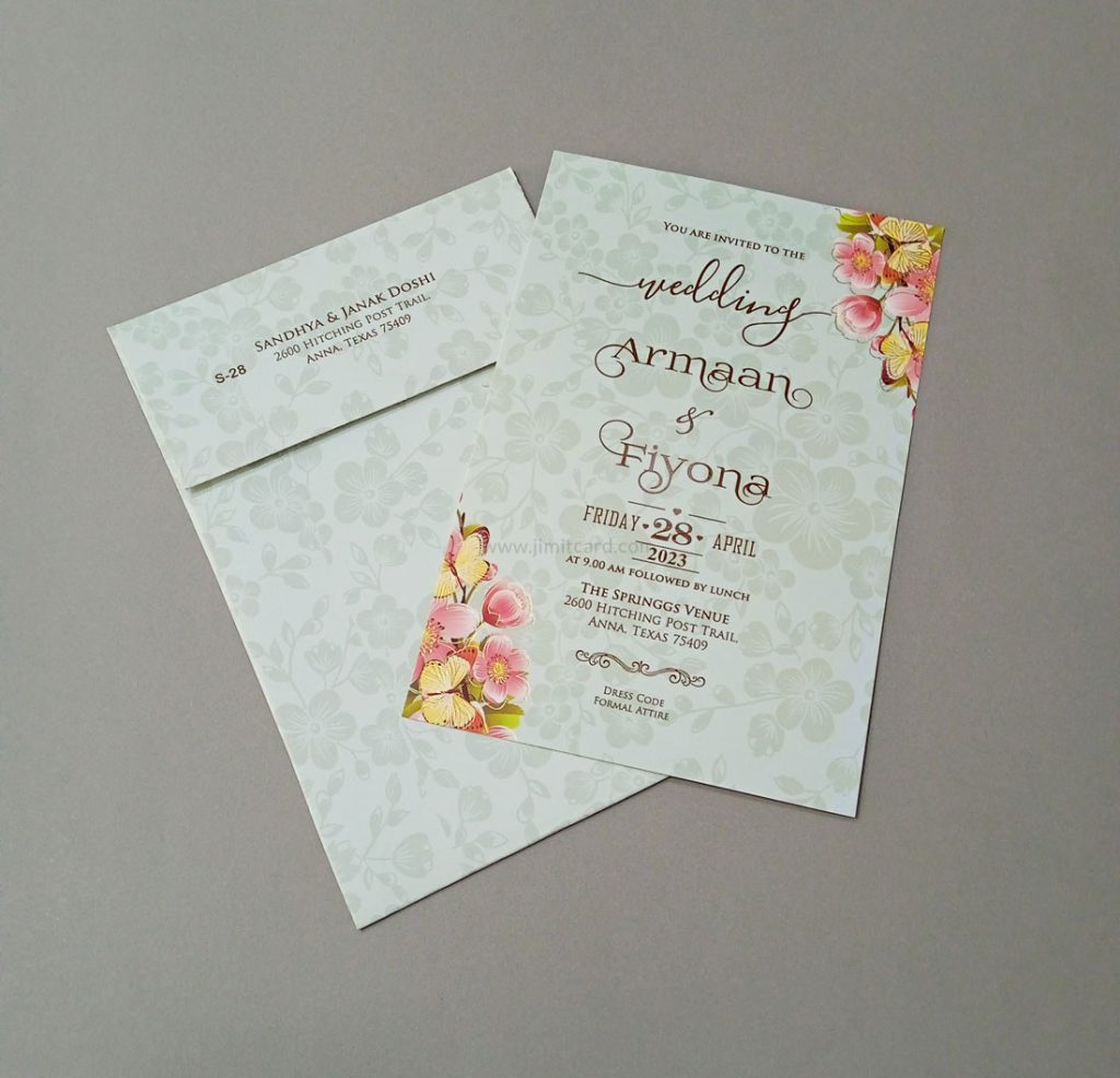 Single Insert Invitation Card With Flower Design | 28SVN - Jimit Card