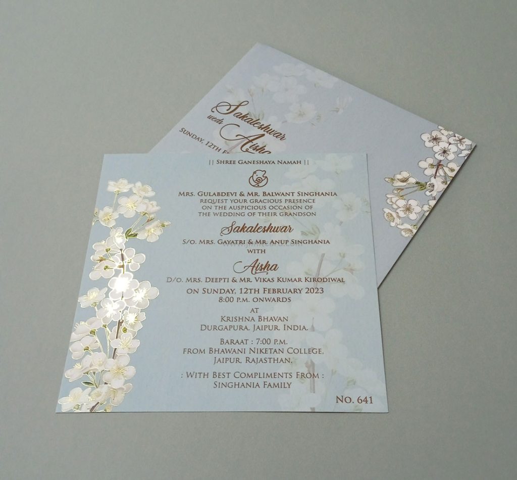 Single Insert Invitation Card With Floral Pattern Printed | JIMIT CARD