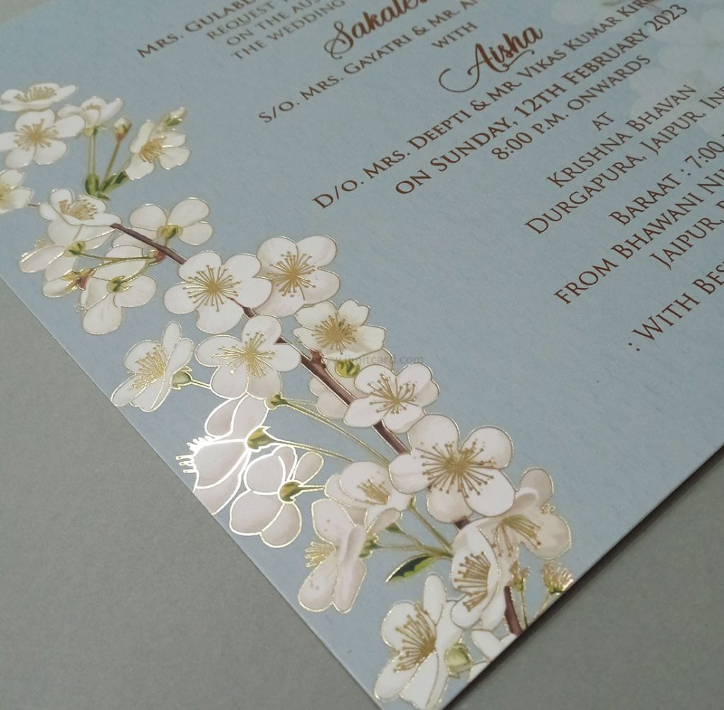 Single Insert Invitation Card With Floral Pattern Printed | JIMIT CARD