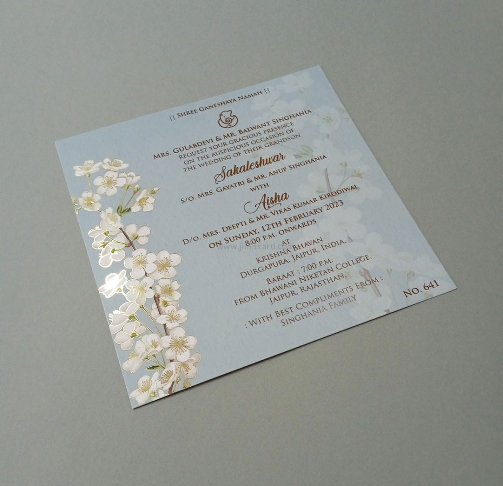 Single Insert Invitation Card With Floral Pattern Printed | JIMIT CARD