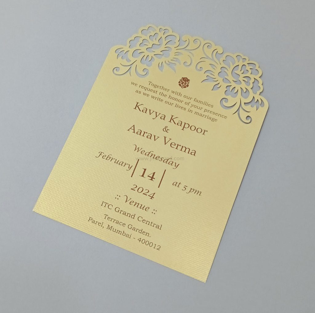 Single Insert Invitation Card With Laser Cut Pattern | 1935NKD - Jimit Card