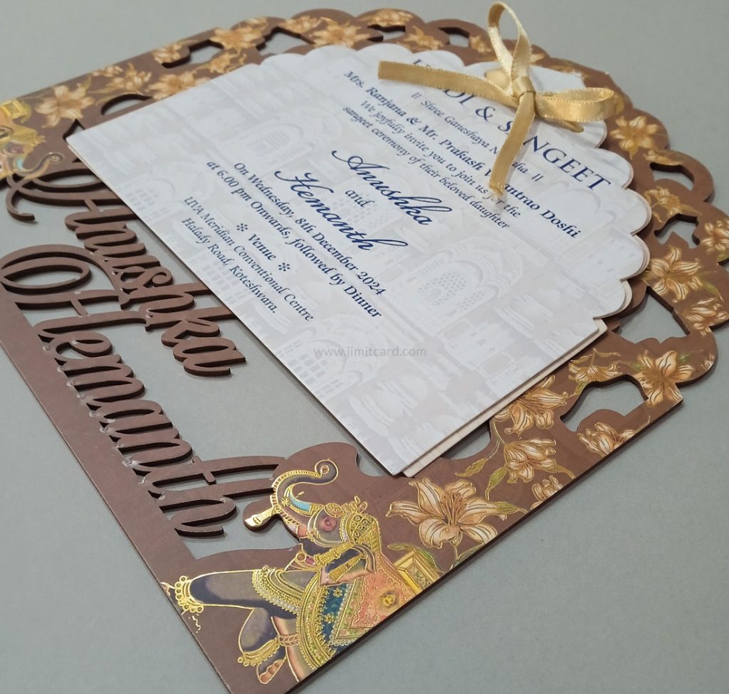 Royal & Exclusive Wooden Invitation Card With Laser Cut Pattern | 953SV ...