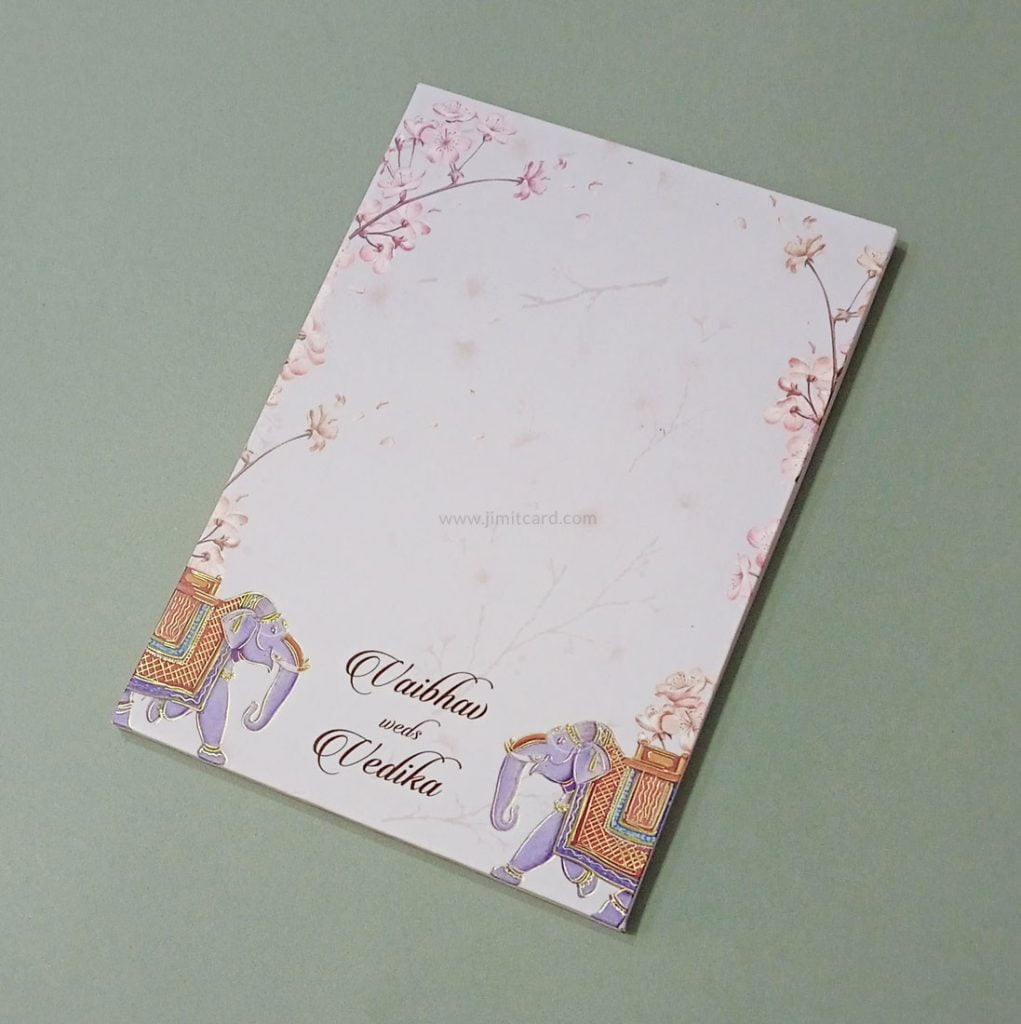 Elephant Print Hardbound Wedding Invitation Card | 3298AP - Jimit Card