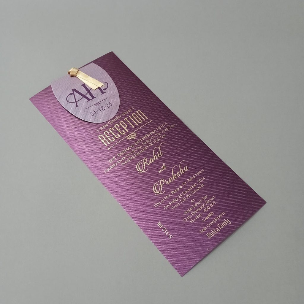 Single Insert Wedding Invitation Card | 312PurpleSRLX - Jimit Card